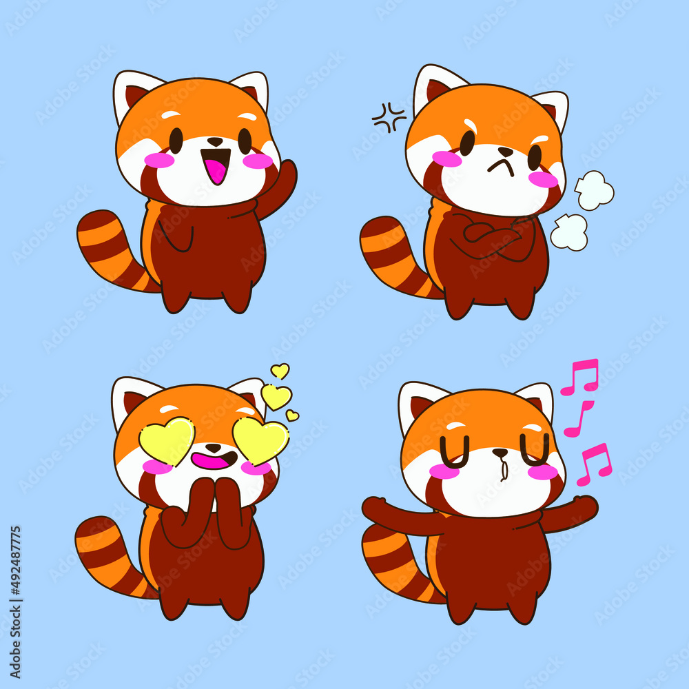 cute red panda drawing cartoon, red panda sticker Stock Vector | Adobe ...