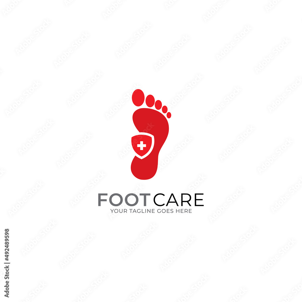 Foot care logo, Vector of footprints with symbol of health and clinic ...