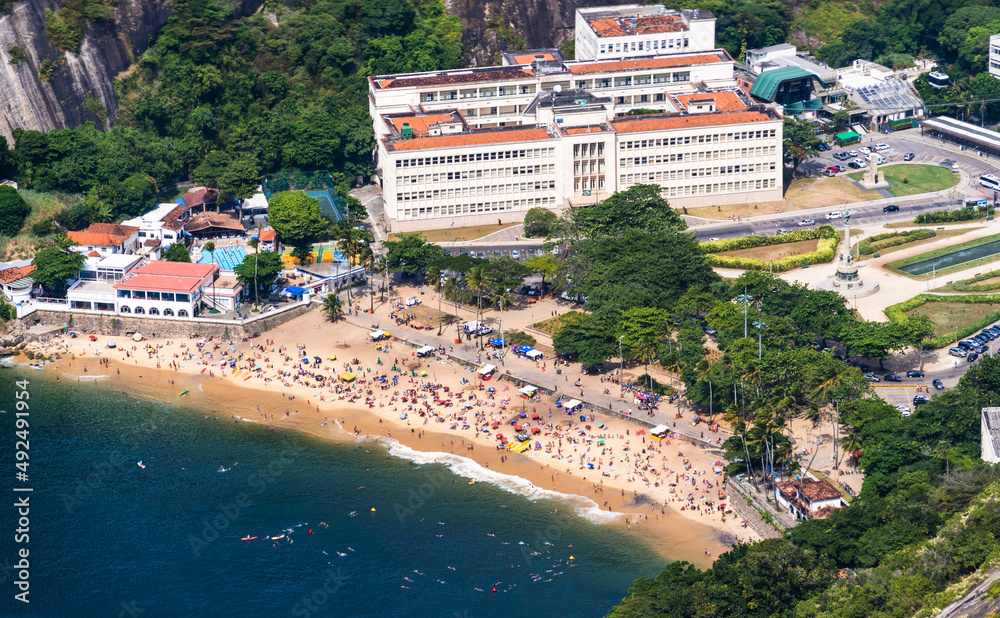 Aerial view of Praia Vermelha, in the neighborhood of Urca in Rio de ...