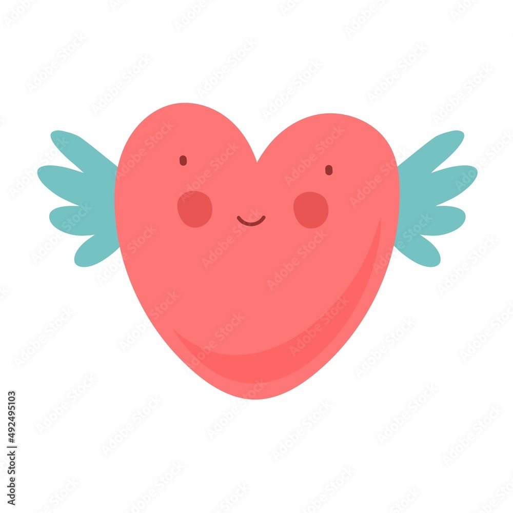 Sweet heart. Cute kawaii Heart with wings vector illustration. Heart ...