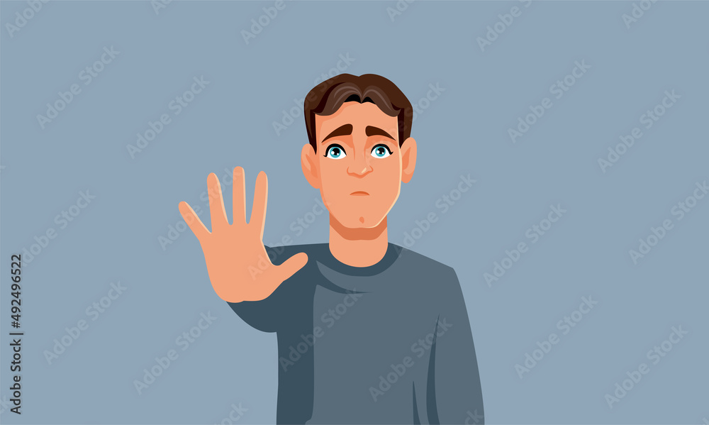 Stressed Man Making Stop Hand Gesture Vector Illustration Stock Vector ...