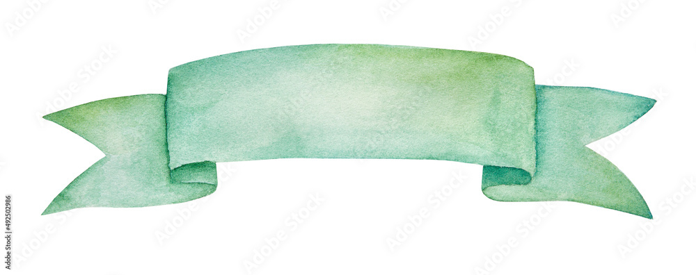 Green Watercolor ribbon banner with copy space. Cutout element for St ...