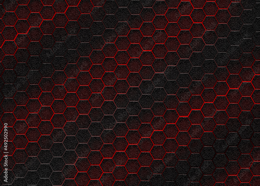 Hexagon pattern with red and black bacground Stock Illustration | Adobe ...