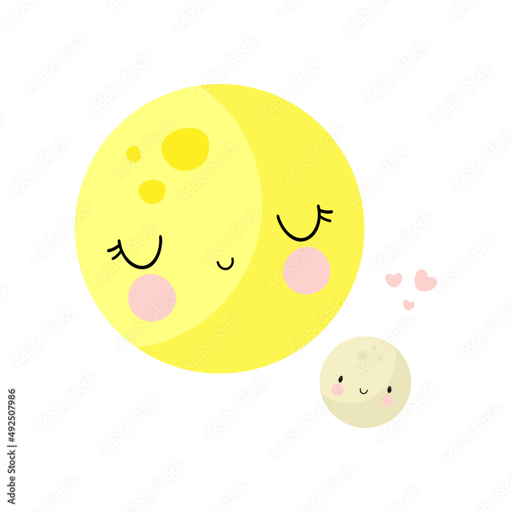 Cute Moon with baby. Cartoon style. Vector illustration. For kids stuff ...