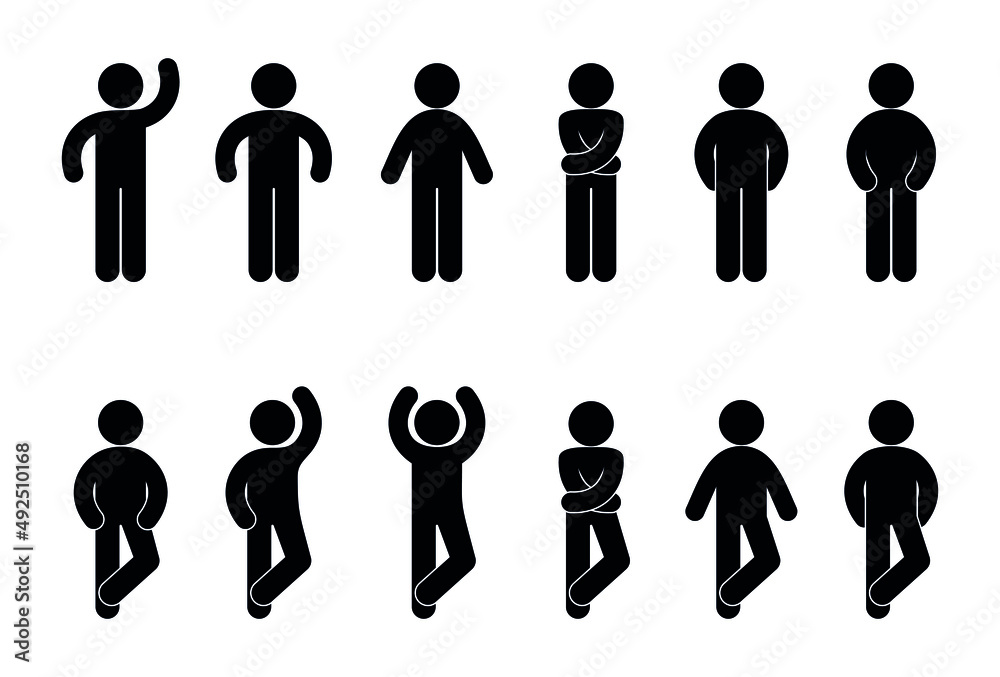 man icon, collection of human silhouettes in various poses, people ...