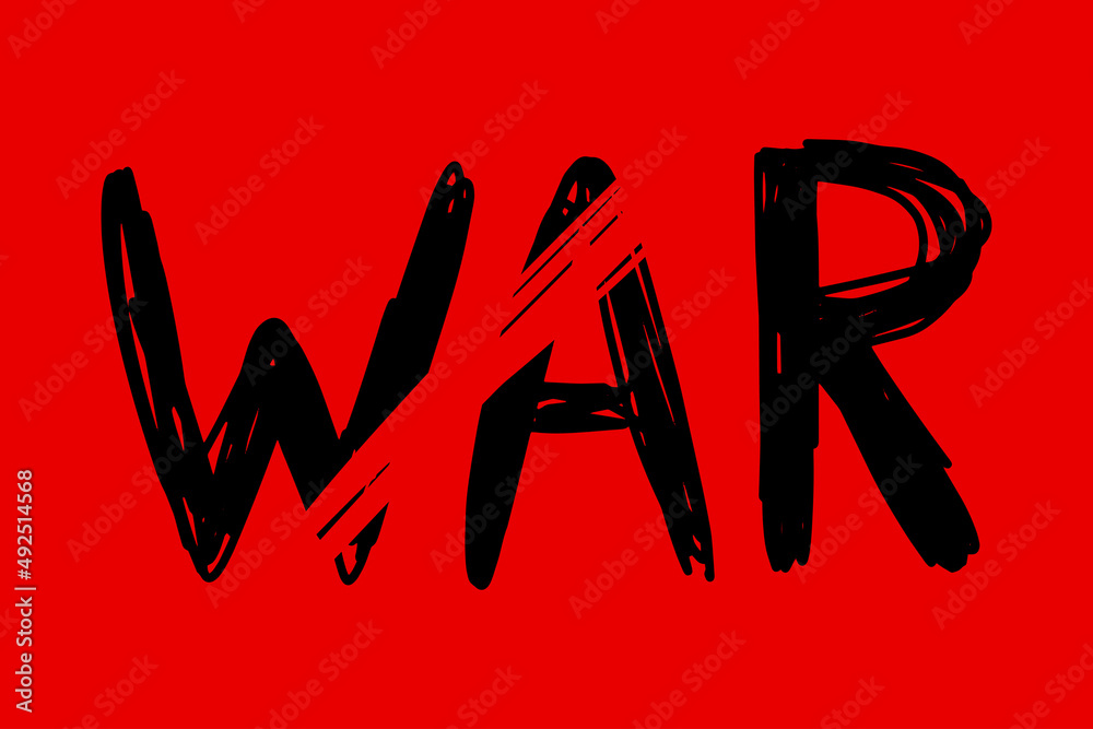 Hand-drawn crossed out word war. Tangled isolated sign of peace, no war ...