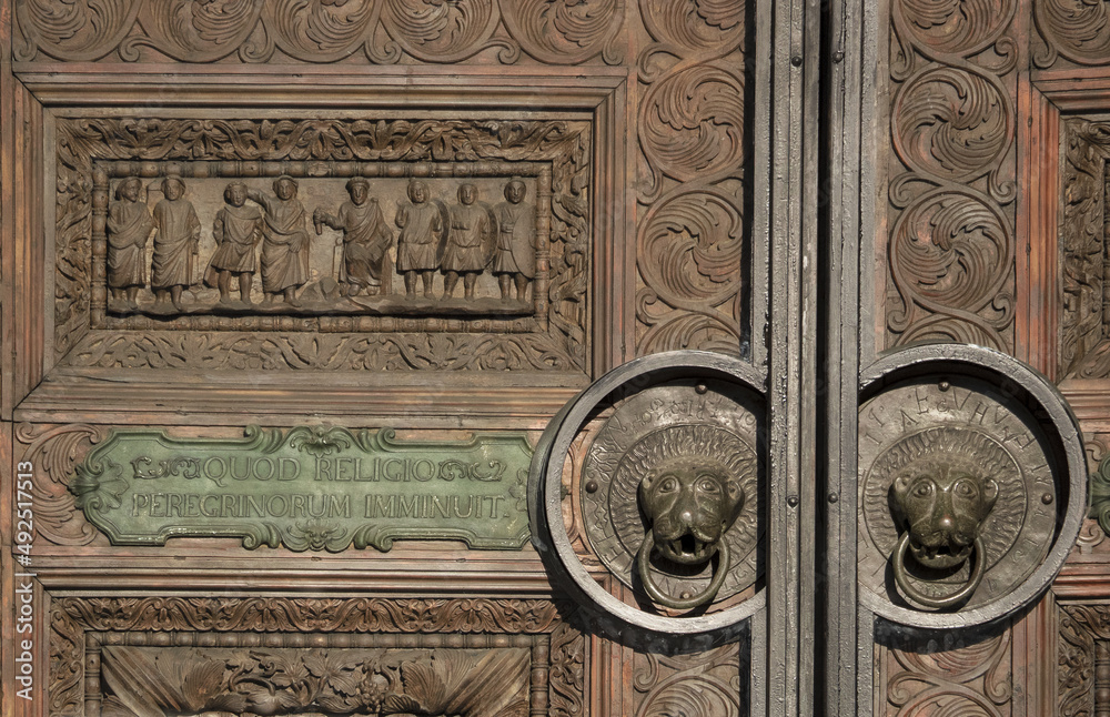 Details of the doors of St. Ambrogio Basilica.Milan,Italy. Stock Photo ...