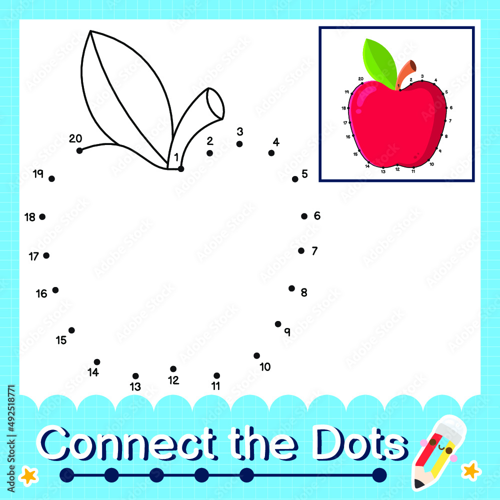 Connect the dots counting numbers 1 to 20 puzzle worksheet with Fruit ...