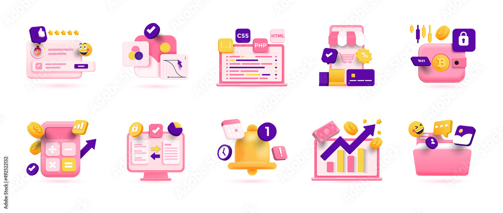 3d business icon set. Trendy illustrations of Digital Business ...