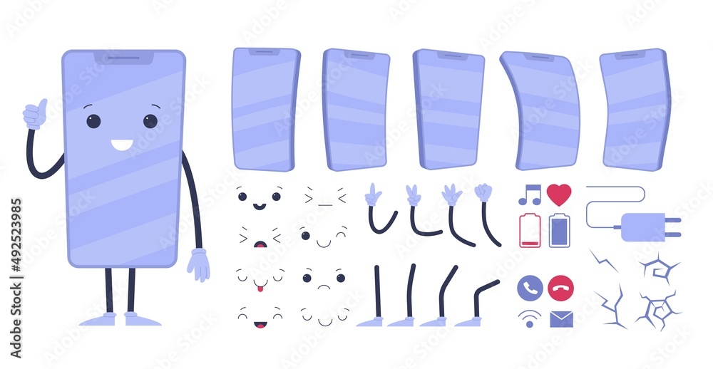 Smartphone mascot kit. Cartoon mobile phone character, case in ...