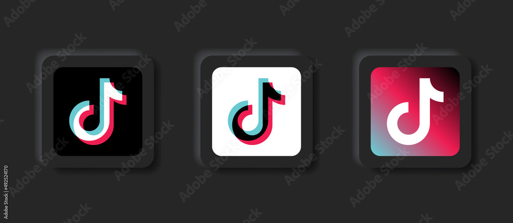 tiktok logo icon in gradient square button and black neumorphism ...