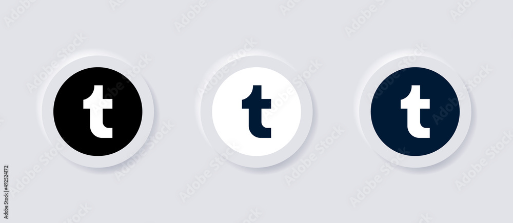 tumblr logo icon in blue circle button and white neumorphism buttons ...