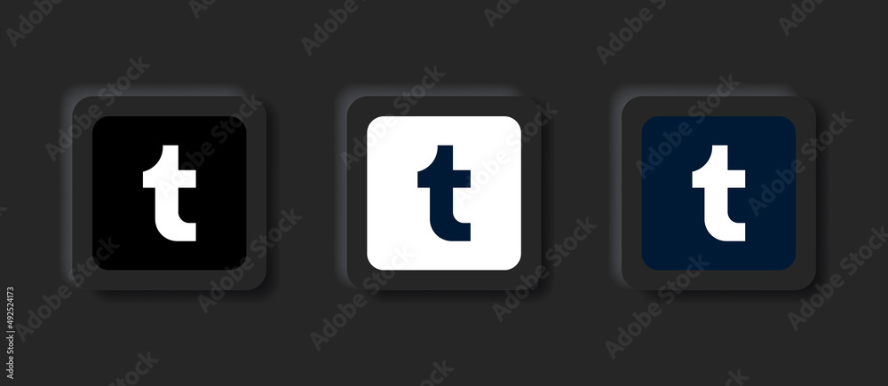 Vetor de tumblr logo icon in blue square button and black neumorphism ...