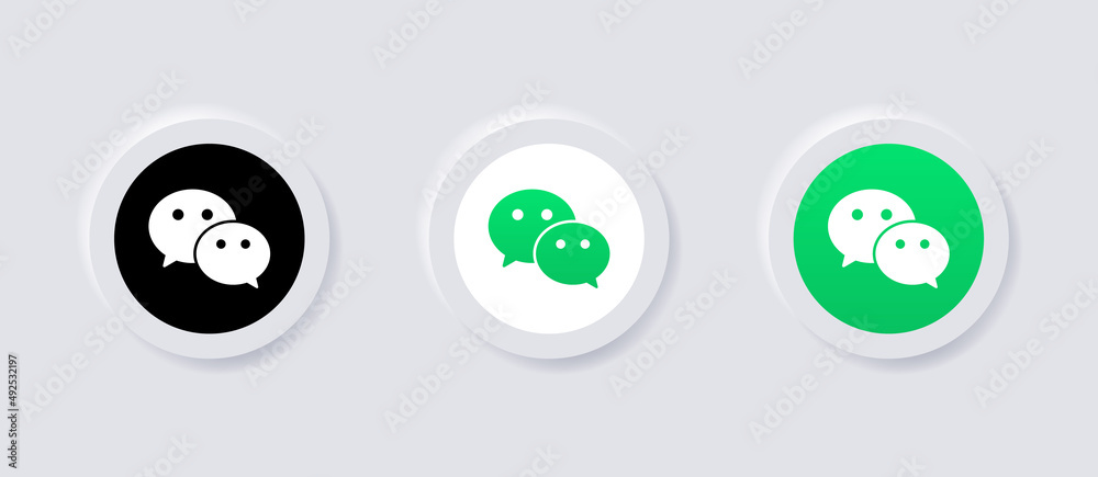 wechat logo icon in green circle button and white neumorphism buttons ...