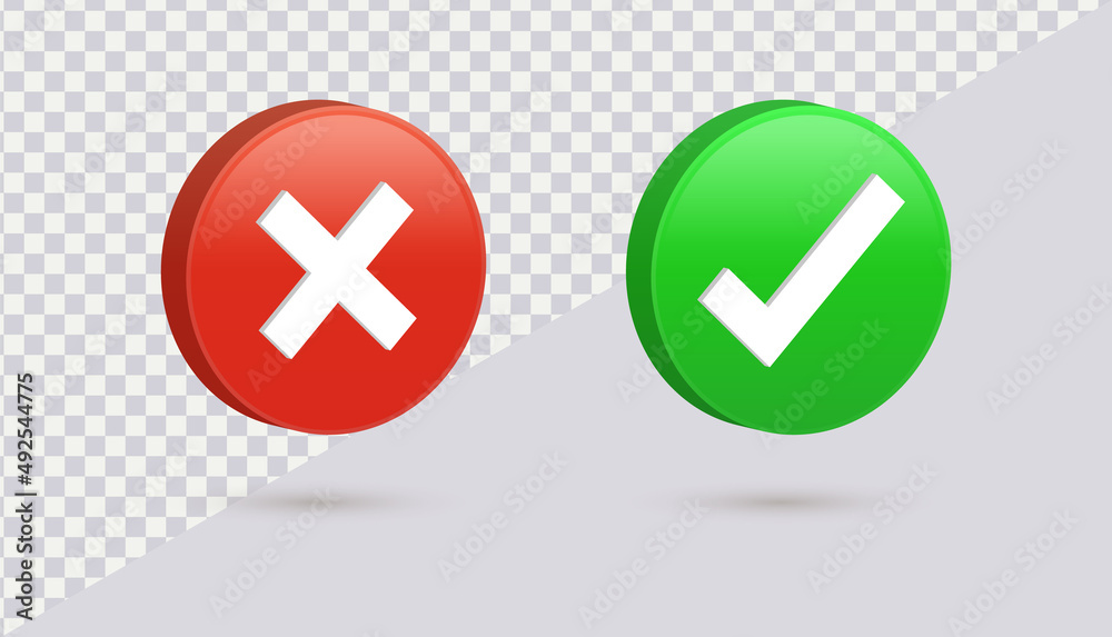 3d checkmark icon button correct and incorrect sign or check mark box ...