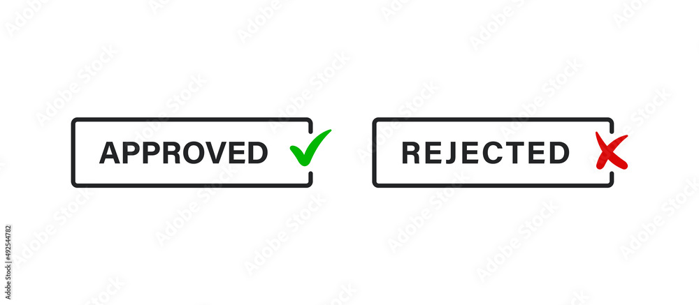 check box icon button, approved and rejected rubber stamp label banner ...