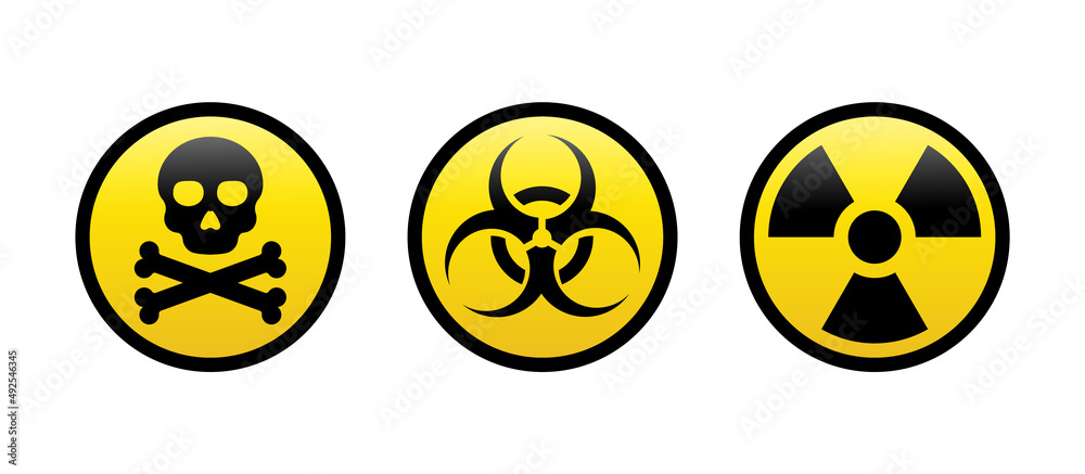 Danger radiation sign with biohazard symbol and skull icons danger ...