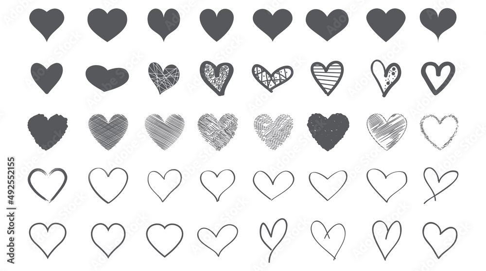 Heart contour vector. Black hand drawn love icon isolated. Paint brush ...