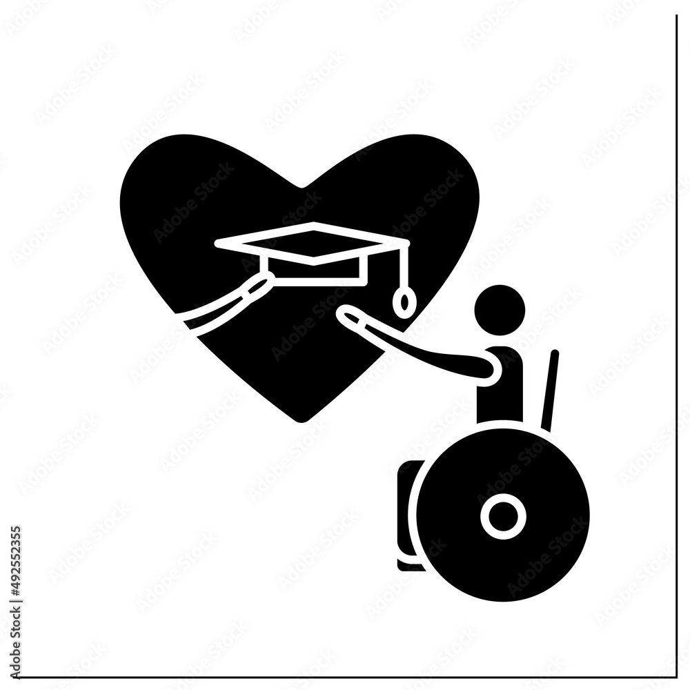 Inclusive education glyph icon. People with special needs education ...