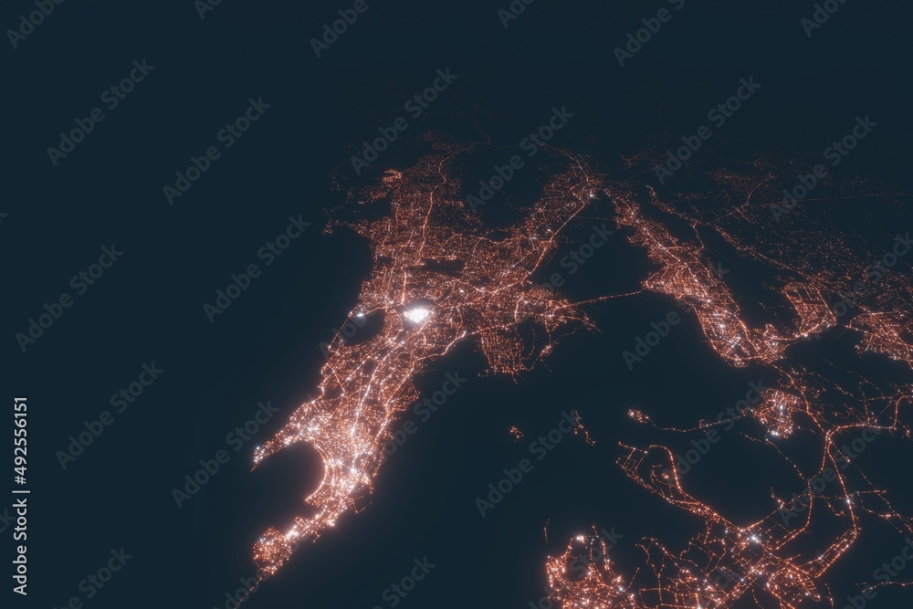 Mumbai aerial view at night. Top view on modern city with street lights ...