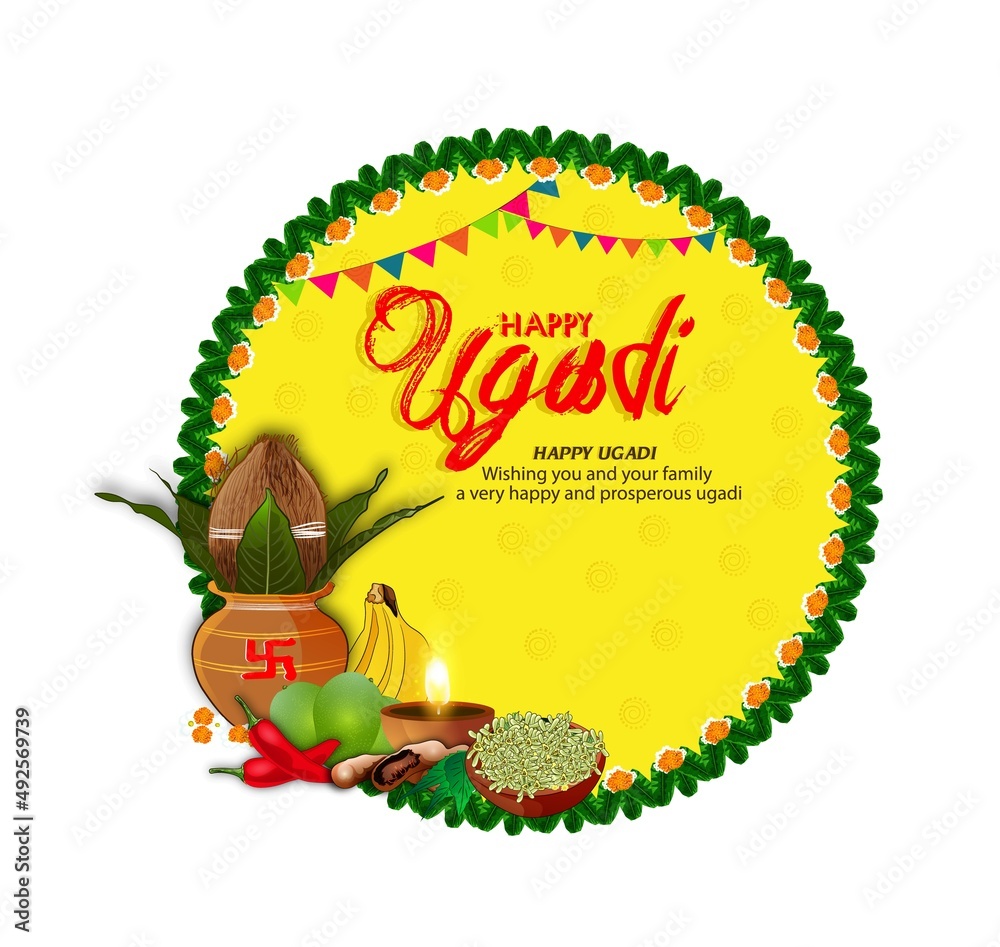 ugadi Greeting card,poster, banner with traditional food pachadi with ...
