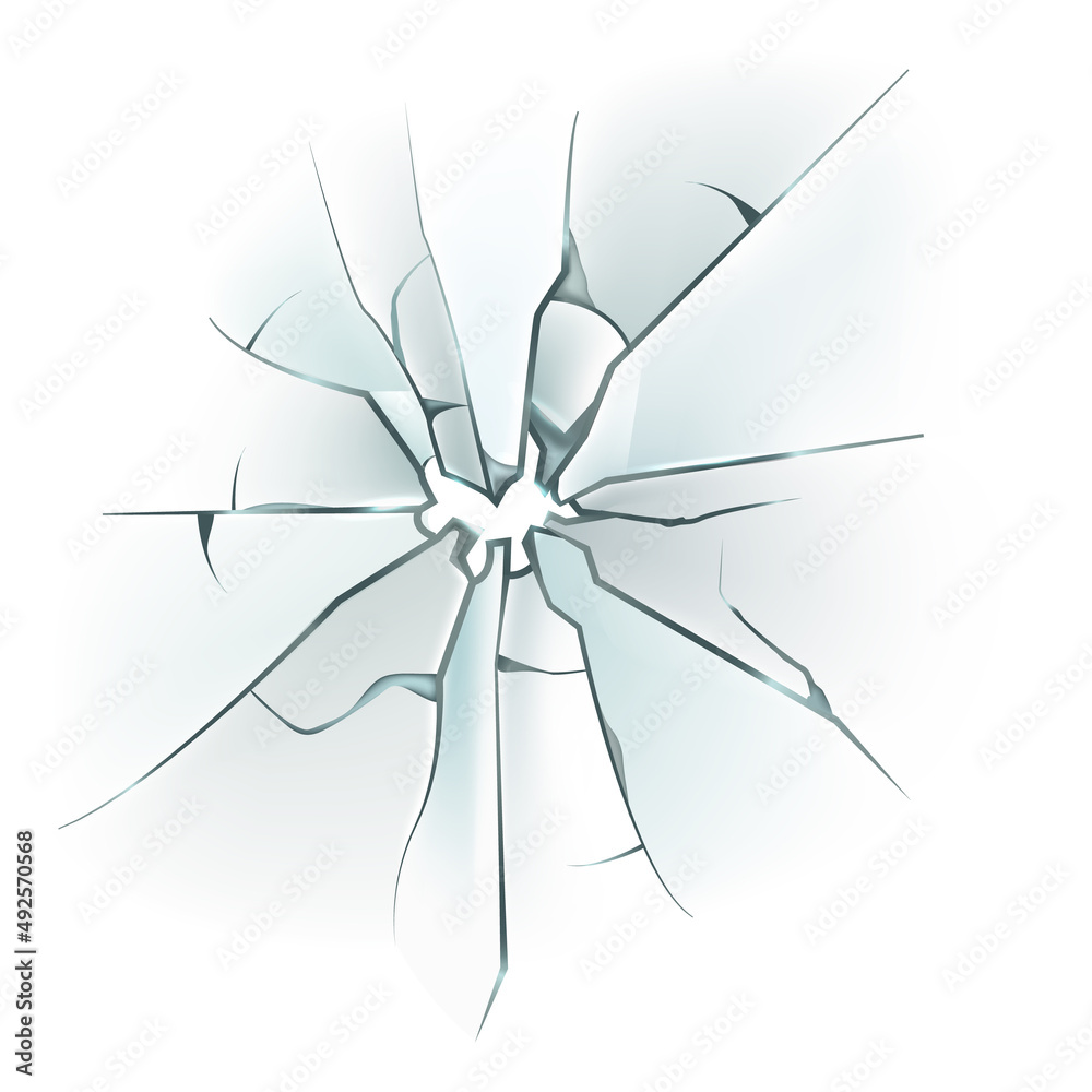 Transparent hit cracks. Realistic shattered glass. Bullet hole Stock ...