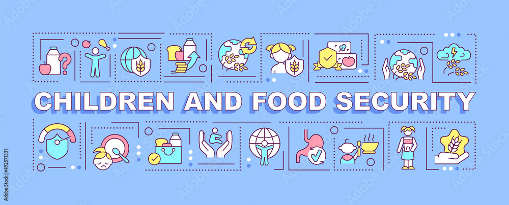 Children and food security word concepts blue banner. Available ...