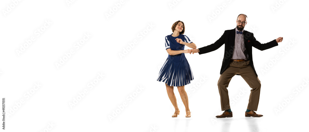 Flyer With Couple Of Dancers Young Man And Woman In Vintage Retro