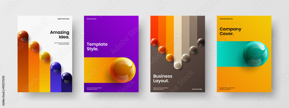 Vivid 3D spheres leaflet illustration collection. Amazing flyer A4 ...