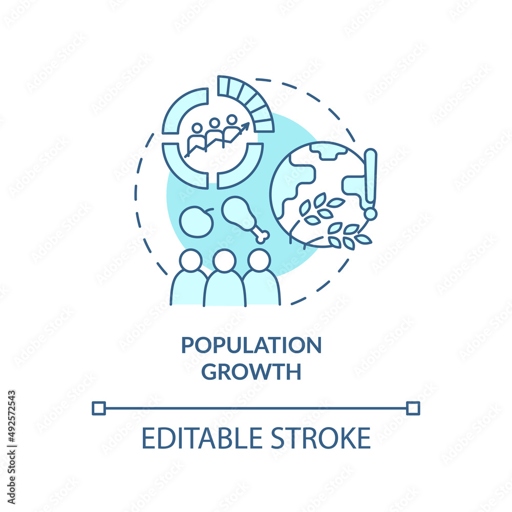 Population growth turquoise concept icon. Overpopulation. Risks to food ...