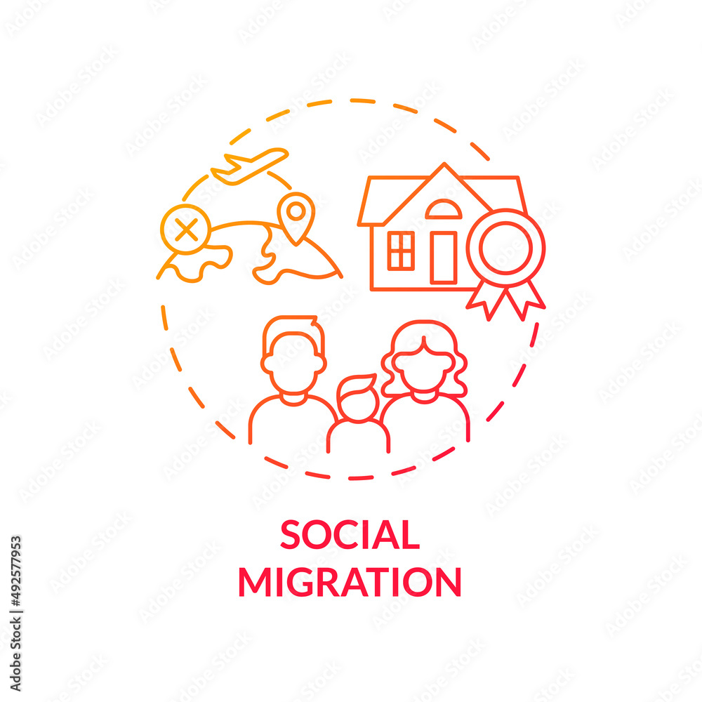 Social migration red gradient concept icon. Reunion with family. Reason ...