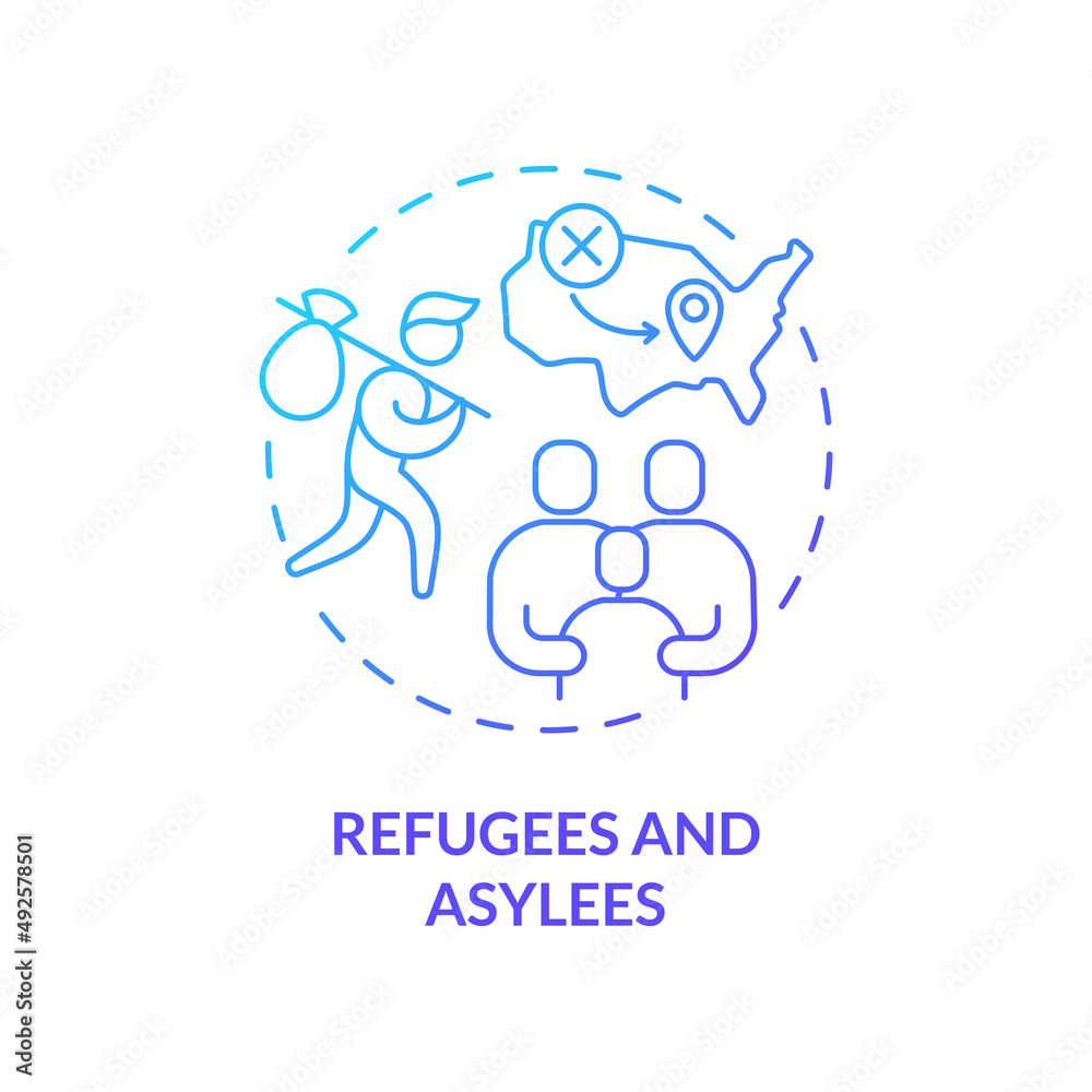 Refugees and asylees blue gradient concept icon. Seekers of safety and ...
