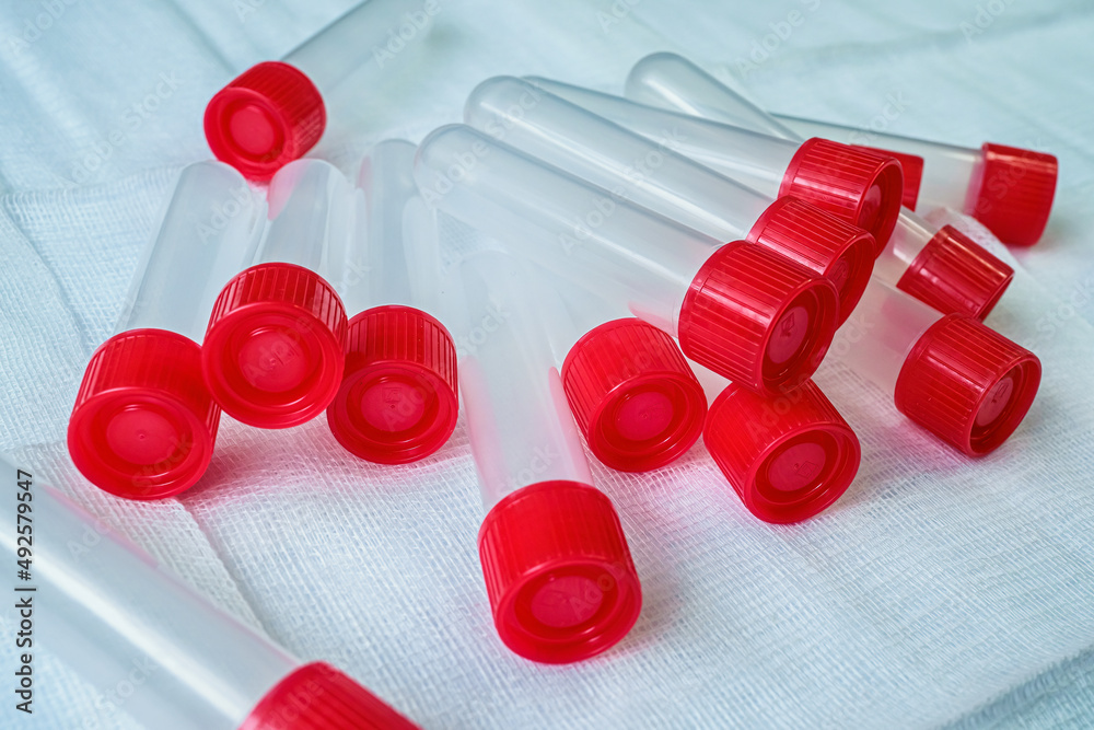 Plastic test tubes with caps for the collection of samples. Sampling ...