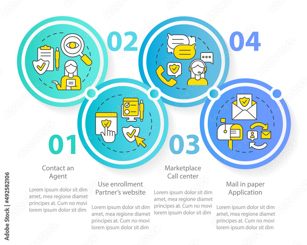 Ways to apply insurance circle infographic template. Getting policy ...