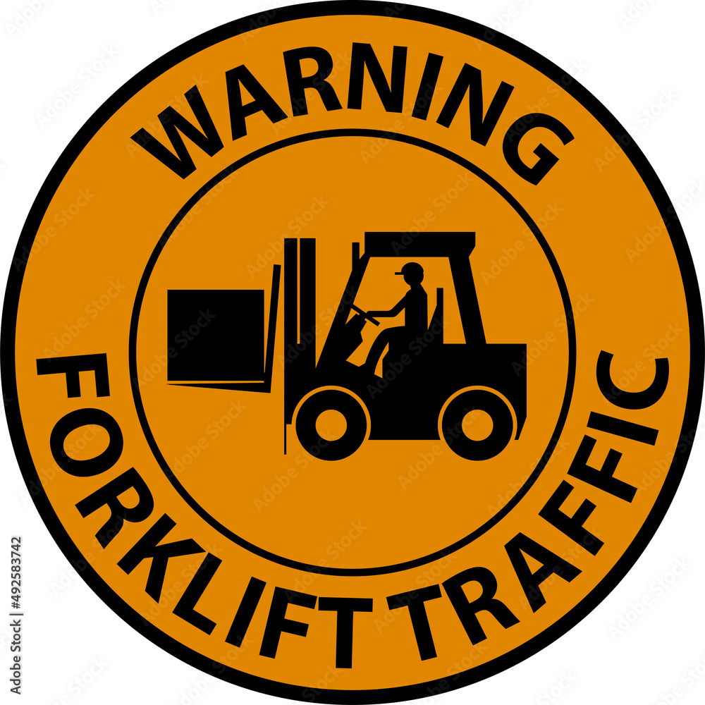 Warning Forklift Traffic Floor Sign On White Background Stock Vector ...