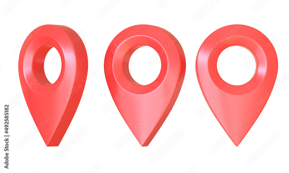 Realistic map pointer isolated on white background. Red map marker icon. 3d render 3d ...
