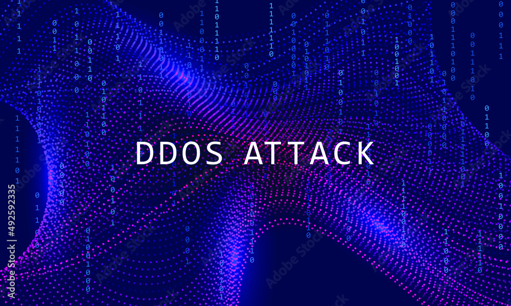 DDoS attack digital vector background with 0 1 bytes information motion ...