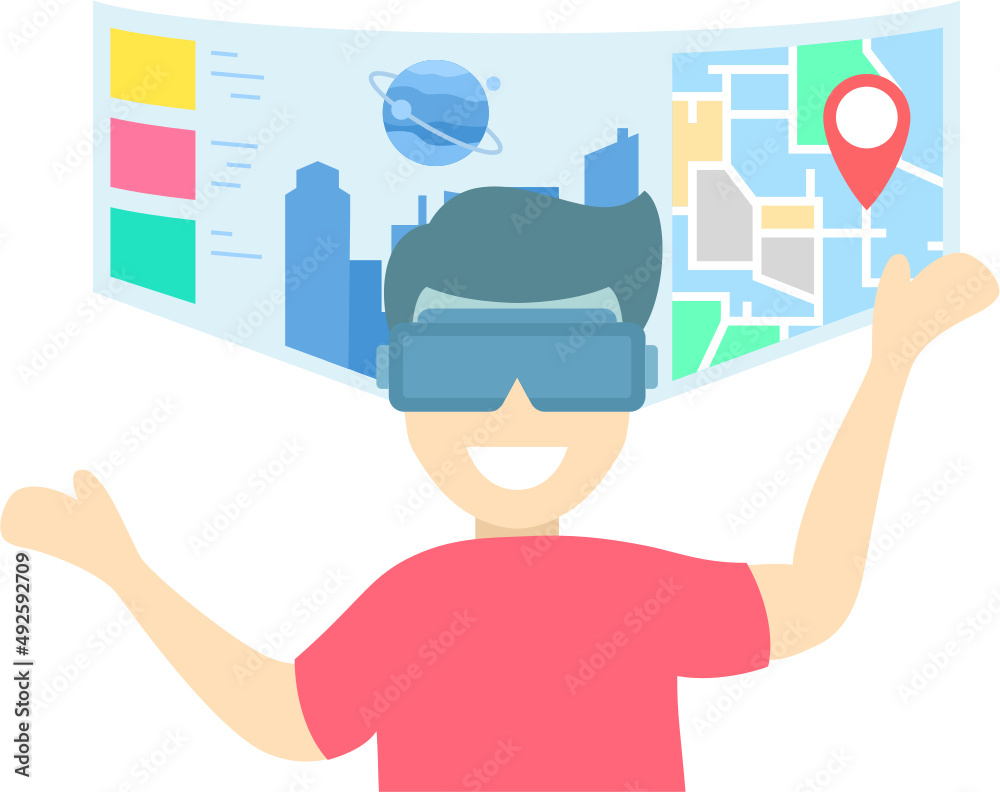 Metaverse illustration. Metaverse virtual world with flat design style ...
