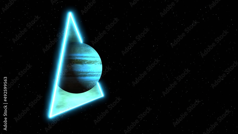4K 3D animation. Motion of planet Jupiter through portal against the ...