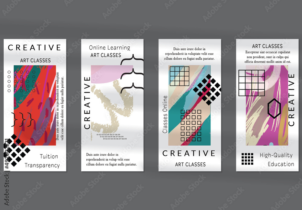 Flyer Layout with Black Shapes and Bright Abstract Rectangle on White ...