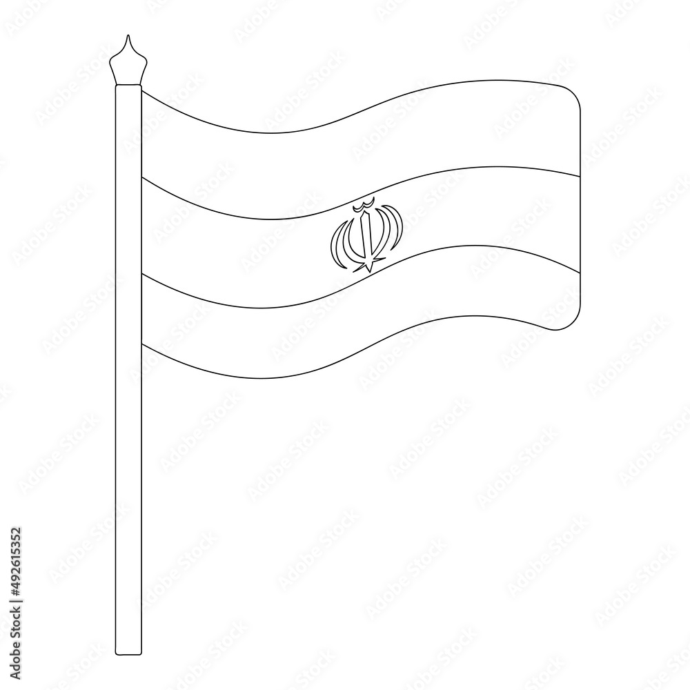 Iranian flag. Sketch. Vector illustration. Coloring book. The fabric is ...