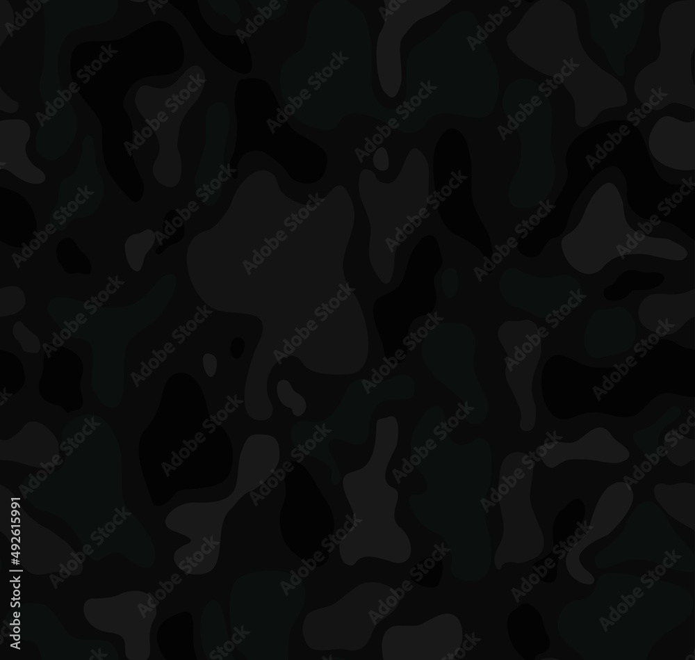 Black camo pattern, night texture, seamless vector background, trendy ...