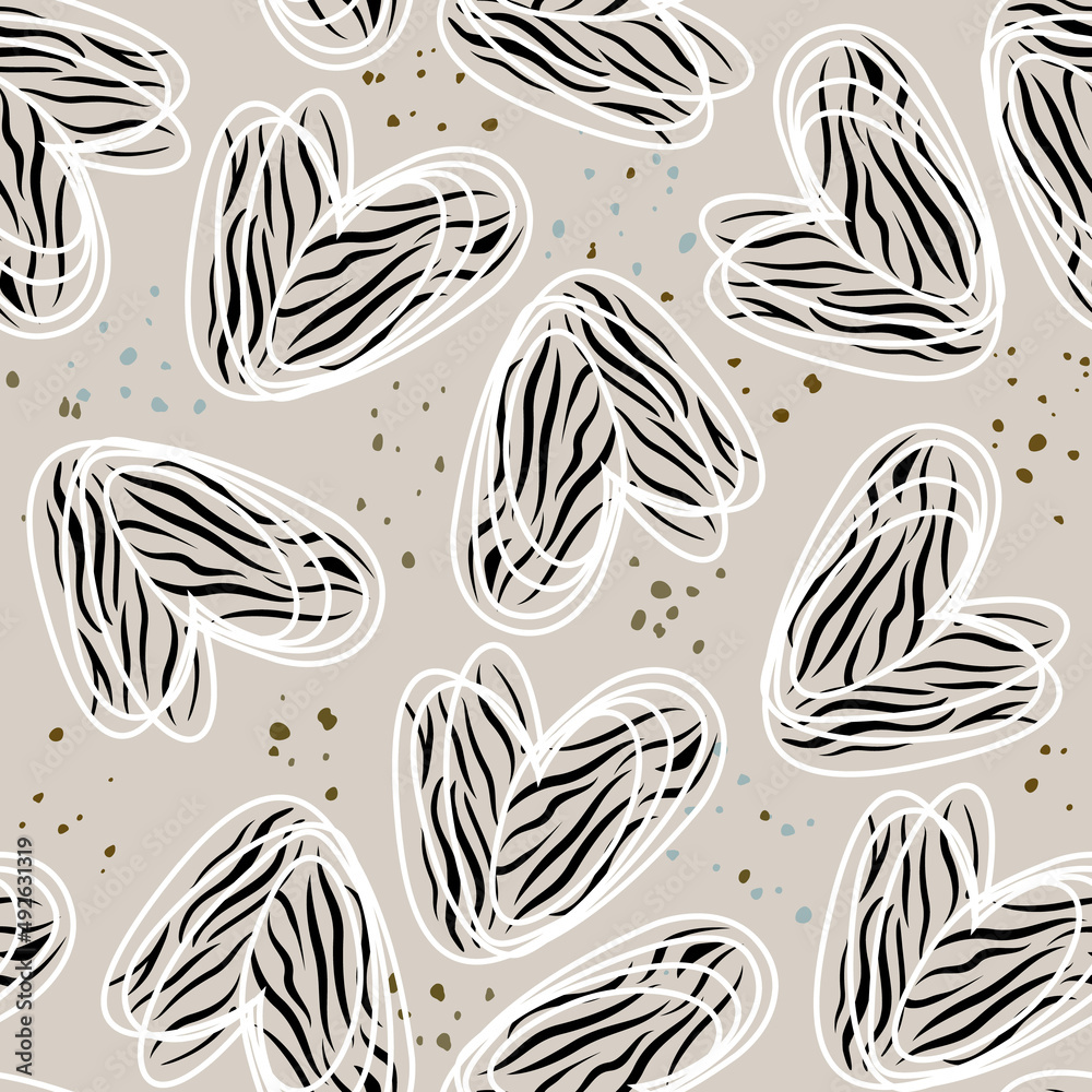 Seamless pattern from the signs of Hearts, stylized pattern of zebra ...