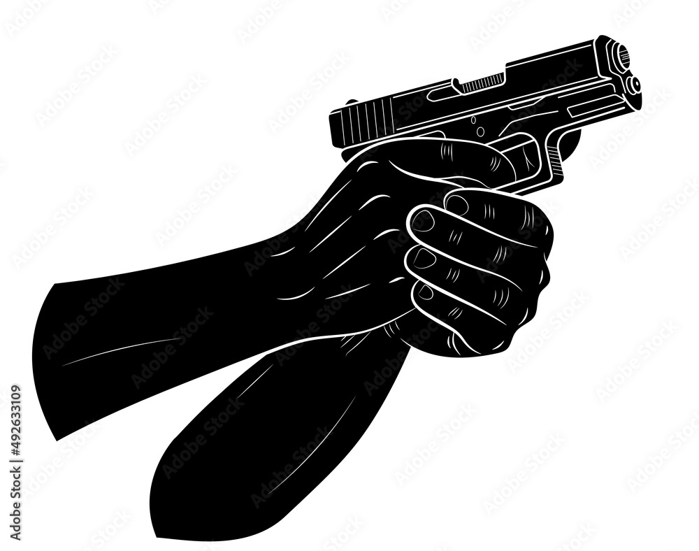Vetor de Black silhouette Hand holding pistol shooting. vector ...
