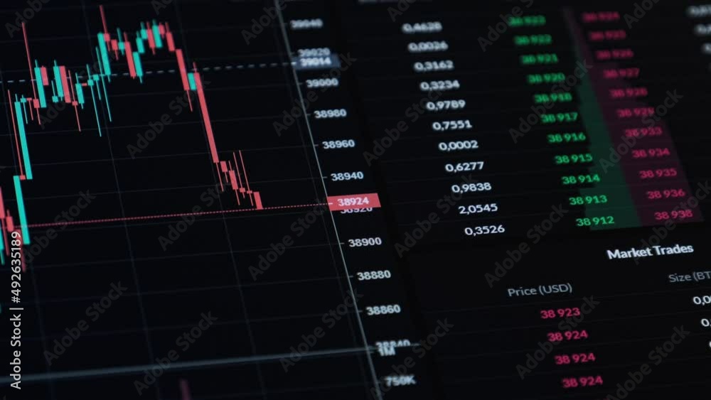 Cryptocurrency exchange chart online on a laptop screen. Stock market ...