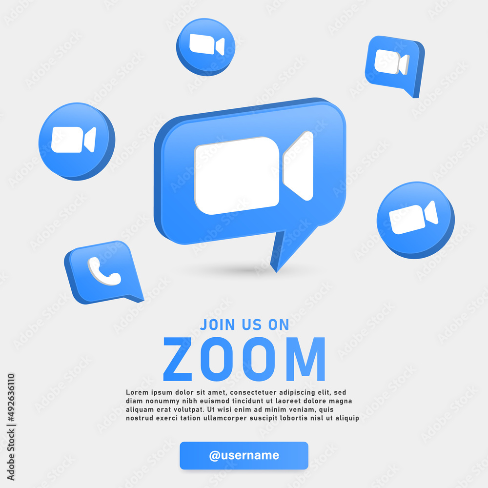 follow us on zoom meeting in 3d speech bubble for social media icons ...