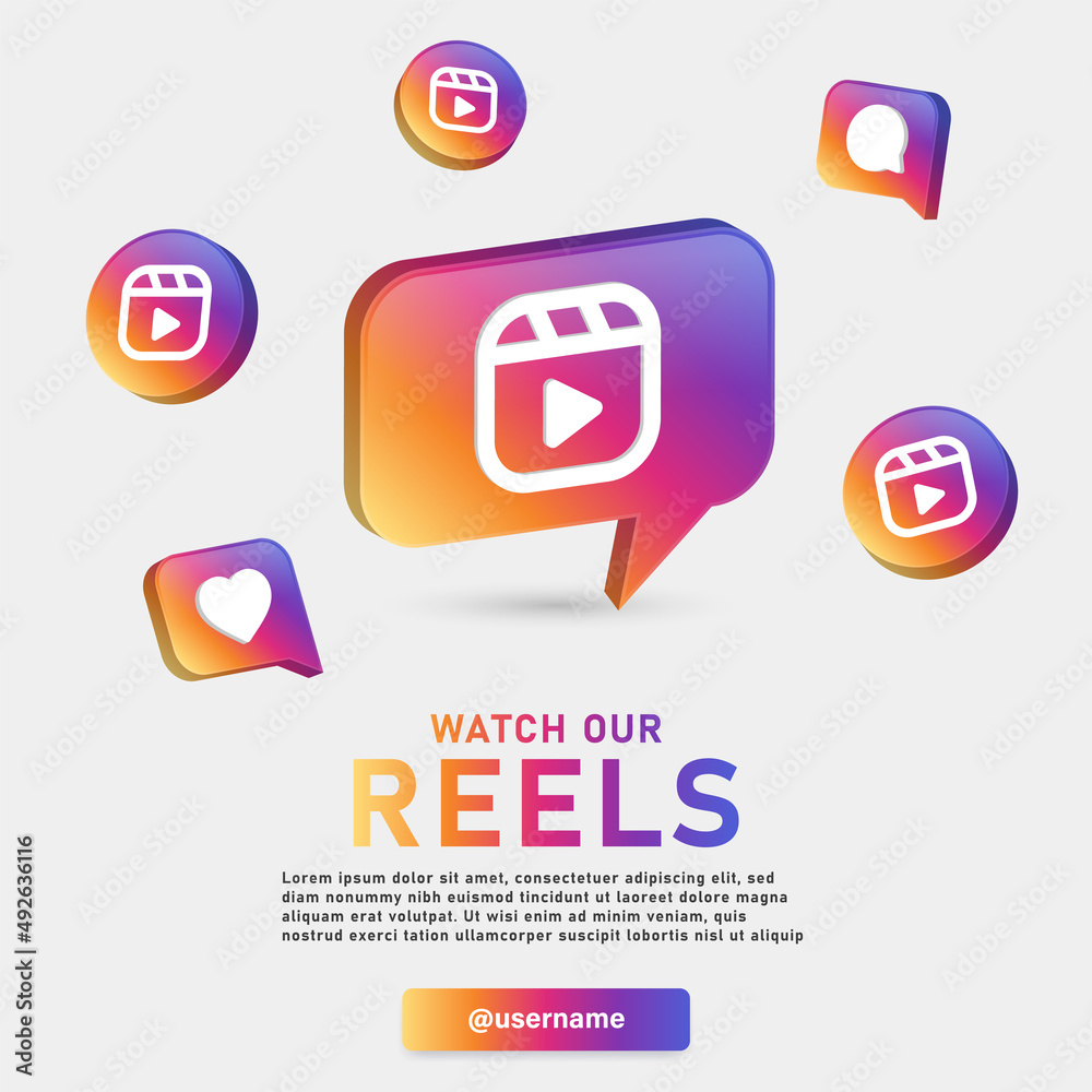 Vetor de watch our reels on instagram in 3d speech bubble for social ...