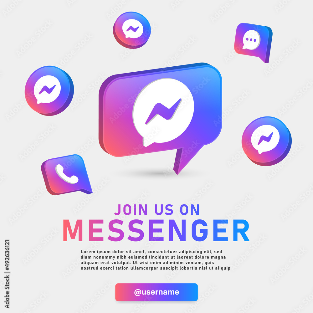 follow us on messenger in 3d speech bubble for social media icons ...