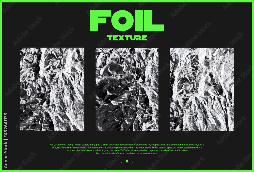 Foil paper texture metallic 3d realistic texture, vector collection ...