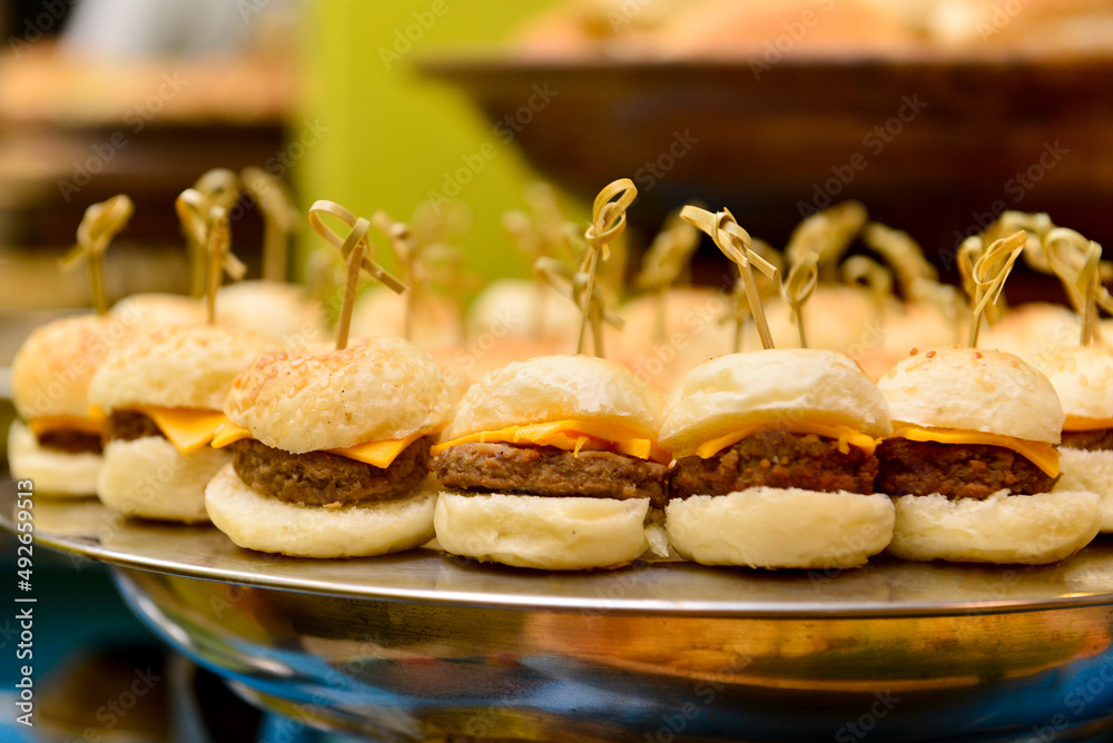 mini hamburger with cheddar cheese, breakfast buffet, baker's day ...